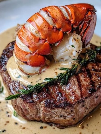 Filet Mignon with Lobster Tail and Creamy Herb Butter Sauce - Cooking ...