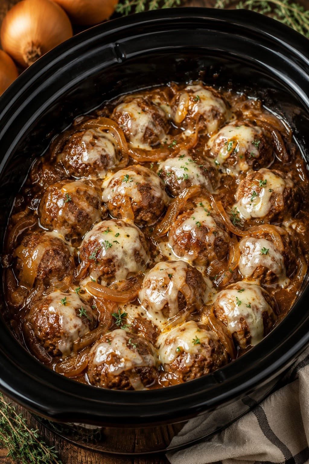 Slow Cooker French Onion Meatballs - Cooking Recipes